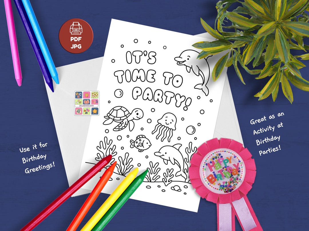Under the Sea Birthday Coloring Card Printable | Kids Party Activity ...