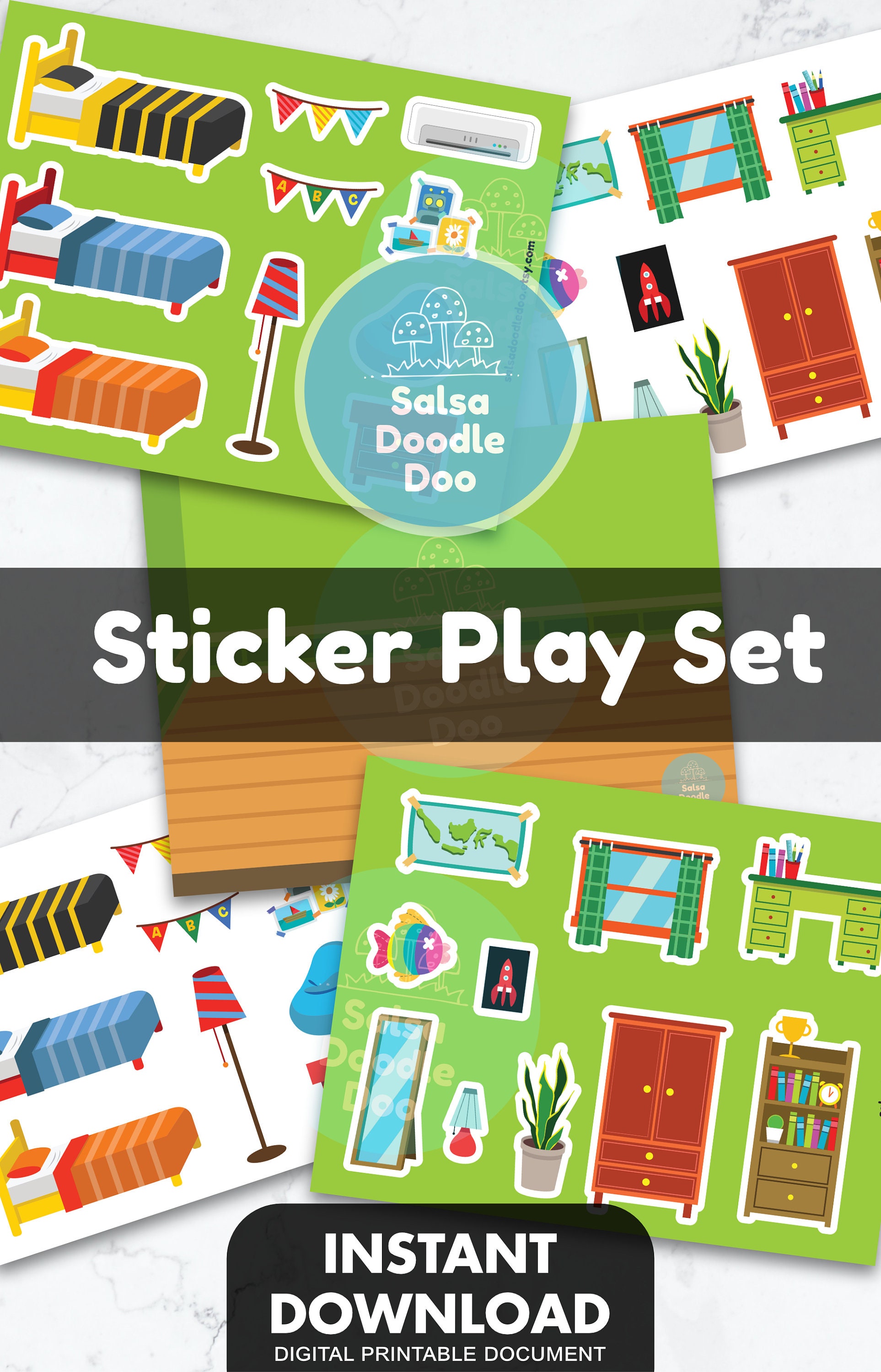 Sticker Play Set Digital Download | Kids Bedroom Scene Printable ...