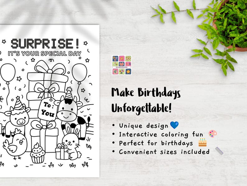 Barnyard Birthday Card Printable: Kids Coloring Activity (PDF & JPG) - Etsy