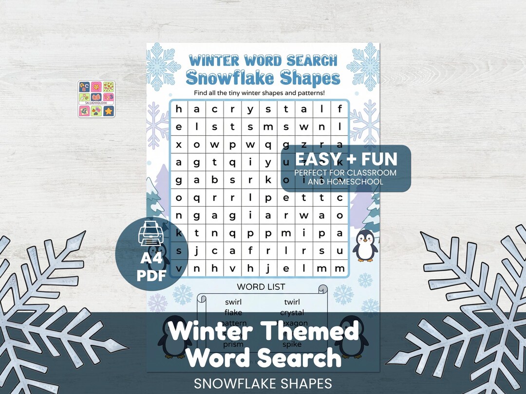 Winter Word Search | Snowflake Theme Kids Activity for Elementary ...