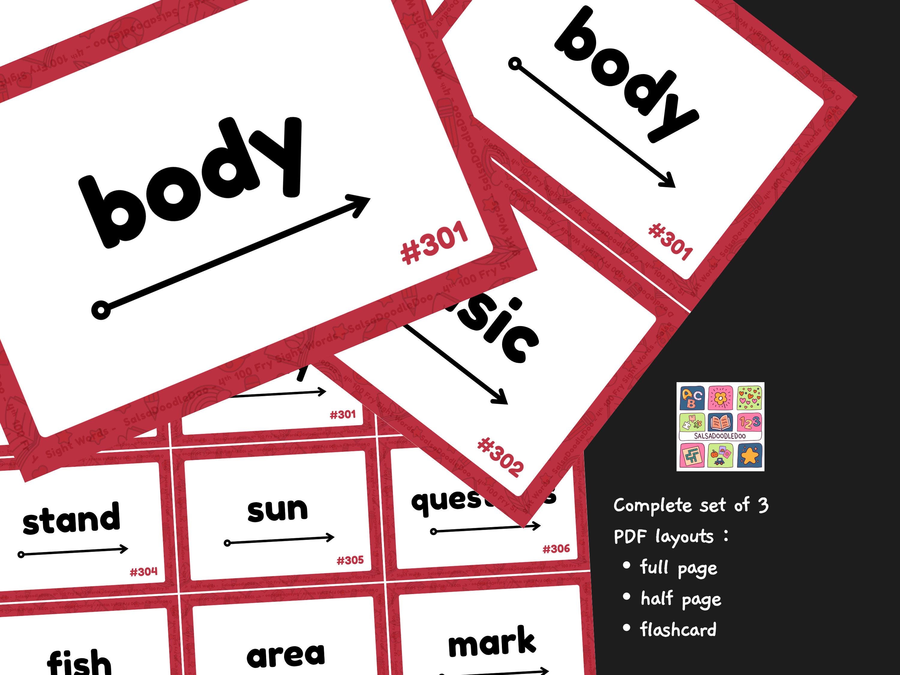 4th Hundred Fry Sight Words Flashcards | Educational Learning Tools for ...