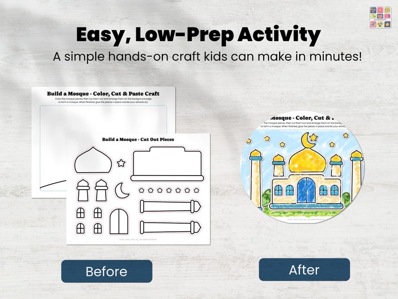 Ramadan Mosque Craft for Kids, Islamic Coloring, Cut and Paste | Eid ...