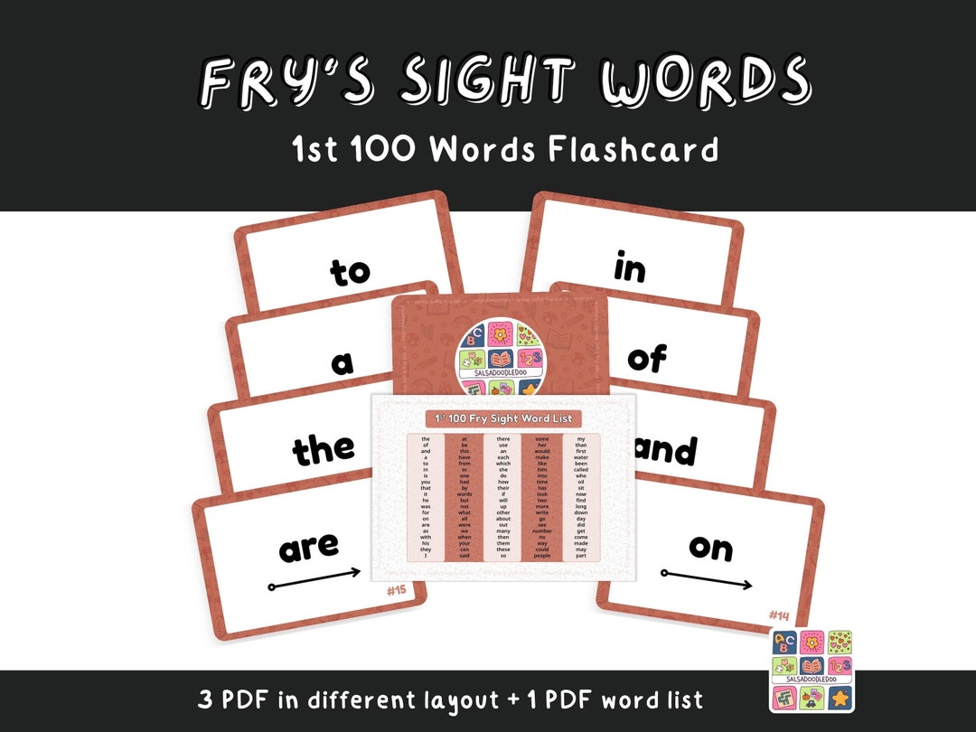 First Hundred Sight Word Flashcards | Educational Printable for 1st Fry ...