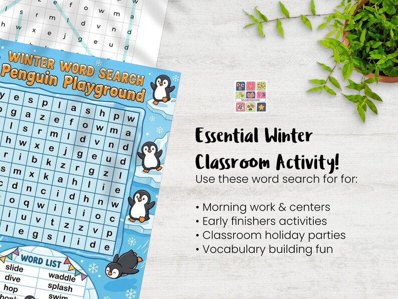 Penguin Theme Word Search Printable PDF, Winter Activity for Kids ...