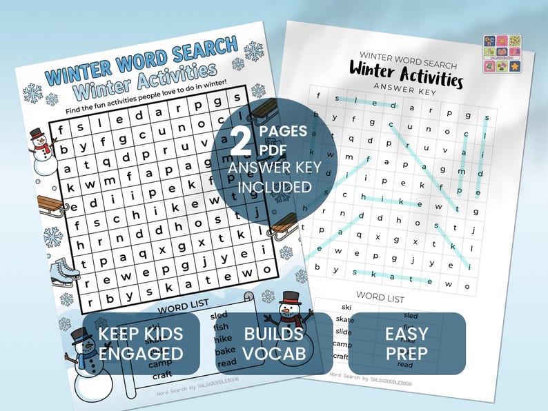 Winter Activities Word Search Printable, Classroom & Homeschool Easy A4 ...
