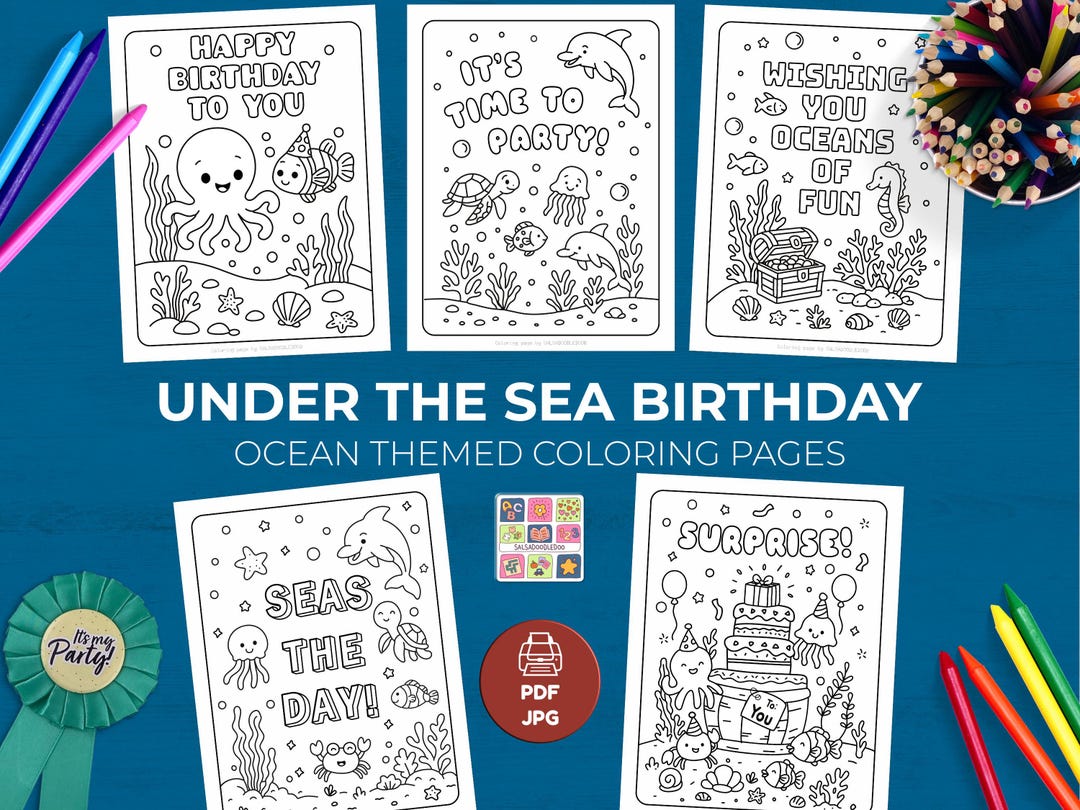 Ocean Birthday Coloring Sheets | Underwater Party Activity | 5-page ...