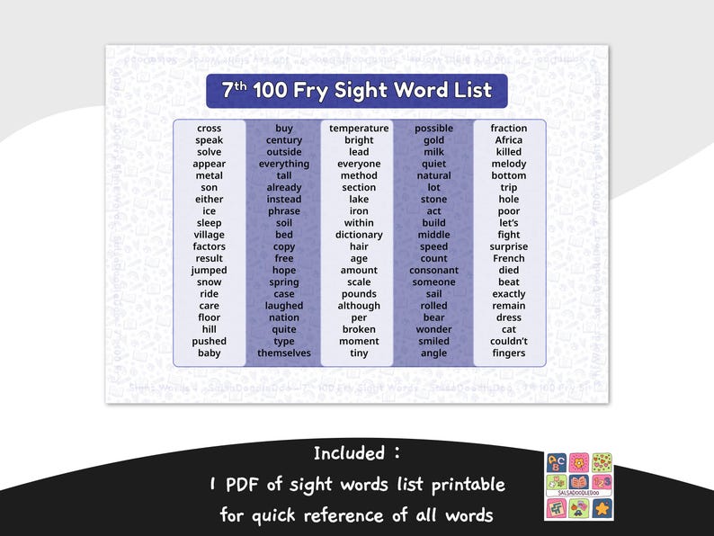 Fry Sight Words 7th 100 List Flashcards | Printable Reading Practice ...
