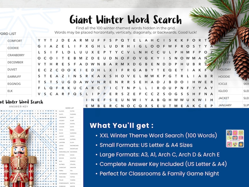 Giant Winter Word Search Puzzle XXL Size | Printable Classroom Activity ...