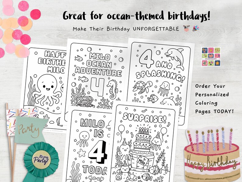 Personalized Under the Sea Coloring Pages: Custom Birthday Activity ...