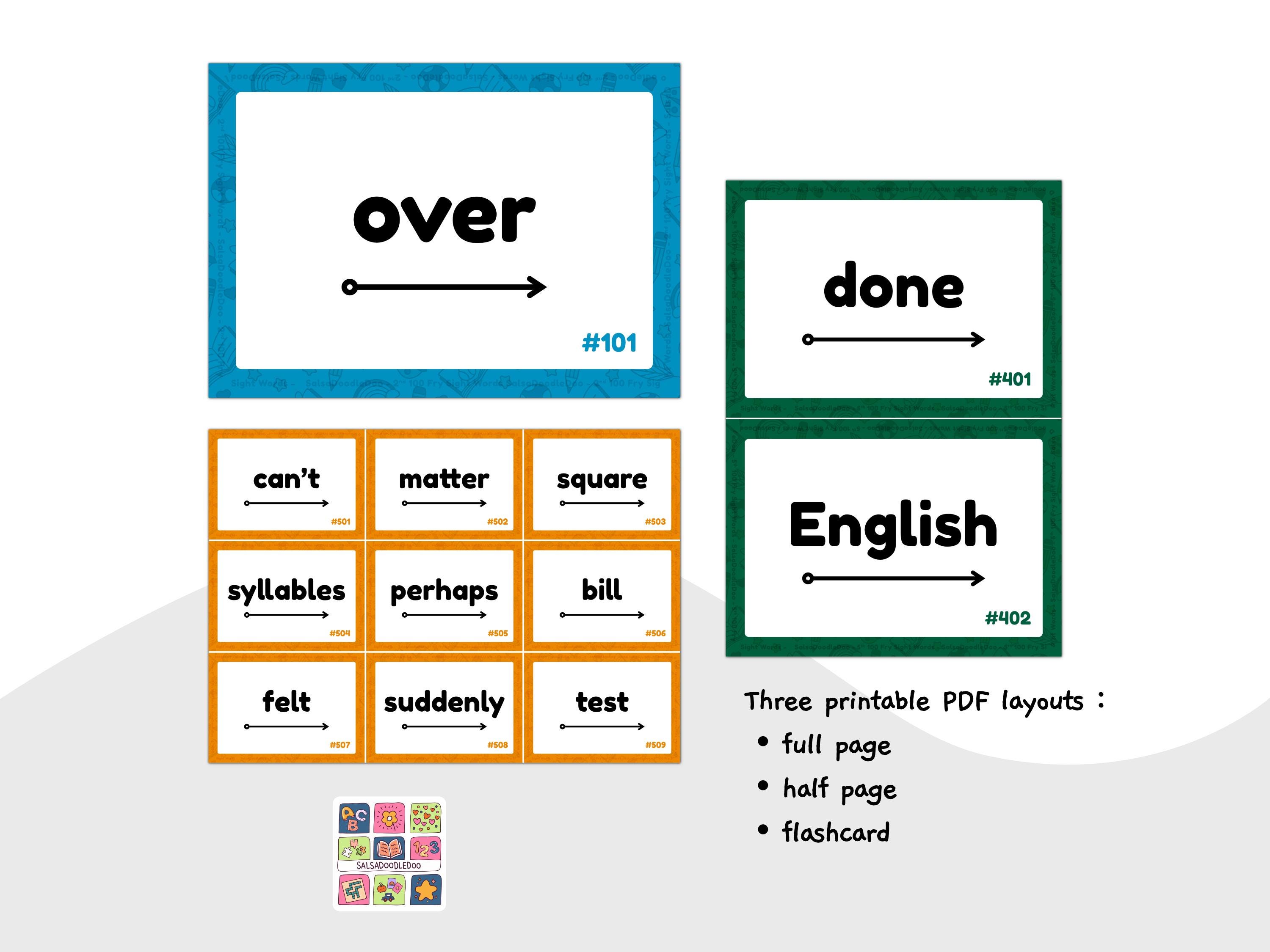 Printable 1000 Fry's Sight Words Flashcard Set | Color-coded Word Flash ...
