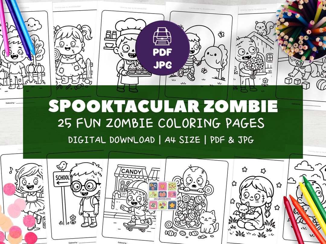 Zombie Coloring Pages for Kids, Spooky Halloween Coloring Book, Fun ...