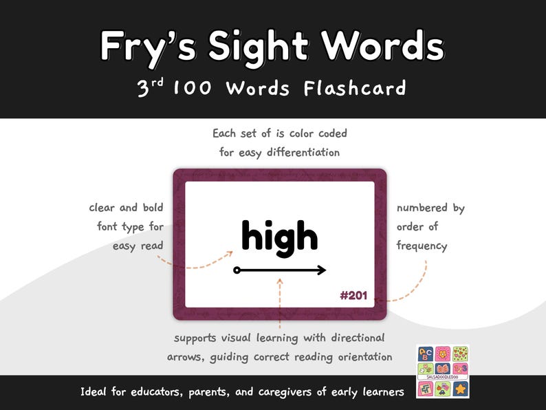 3rd Hundred Fry Sight Words Flashcards | Directional Arrows for Easy ...