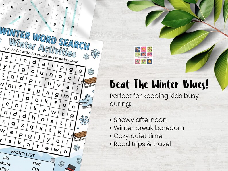 Winter Activities Word Search Printable, Classroom & Homeschool Easy A4 ...