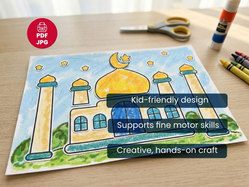Ramadan Mosque Craft for Kids, Islamic Coloring, Cut and Paste | Eid ...