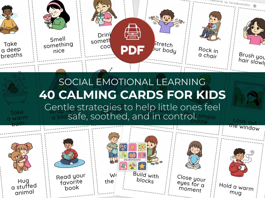 40 Calm Corner Cards for Kids, Printable Calming Strategies Flashcards ...