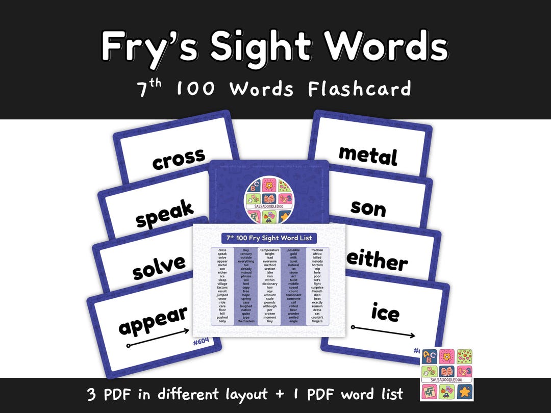 Printable Fry Sight Words Flashcards | 7th Hundred High Frequency Words ...