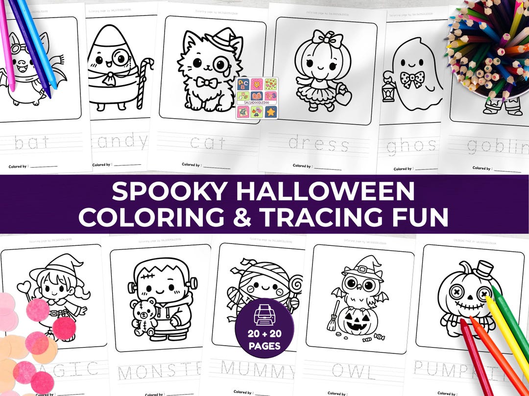 Spooky Monster Coloring & Tracing Pages for Kids, Printable Halloween ...