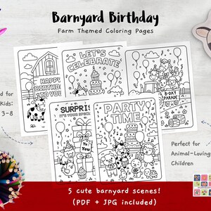 Farm Animal Birthday Coloring Pages: Kid's Party Activity (PDF + JPG ...