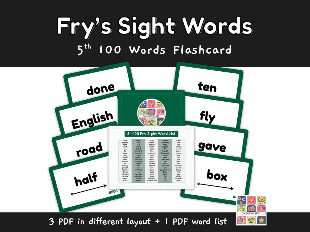 5th Hundred Fry Sight Words Flashcards: Reading With Arrows (PDF ...