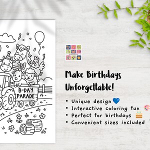 Kids DIY Barnyard Birthday Card to Color, Foldable Greeting Card With ...