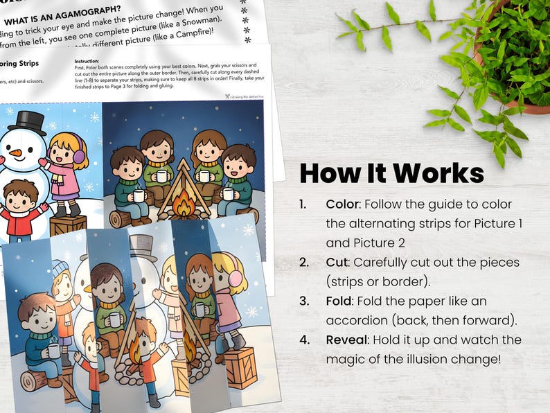 Winter Activity Optical Illusion Art Craft Kit for Kids, Printable ...