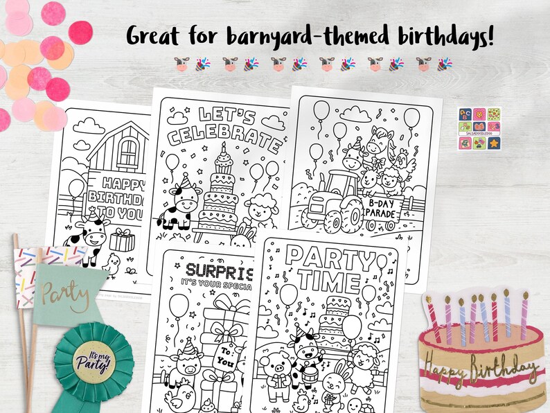 Farm Animal Birthday Coloring Pages: Kid's Party Activity (PDF + JPG ...