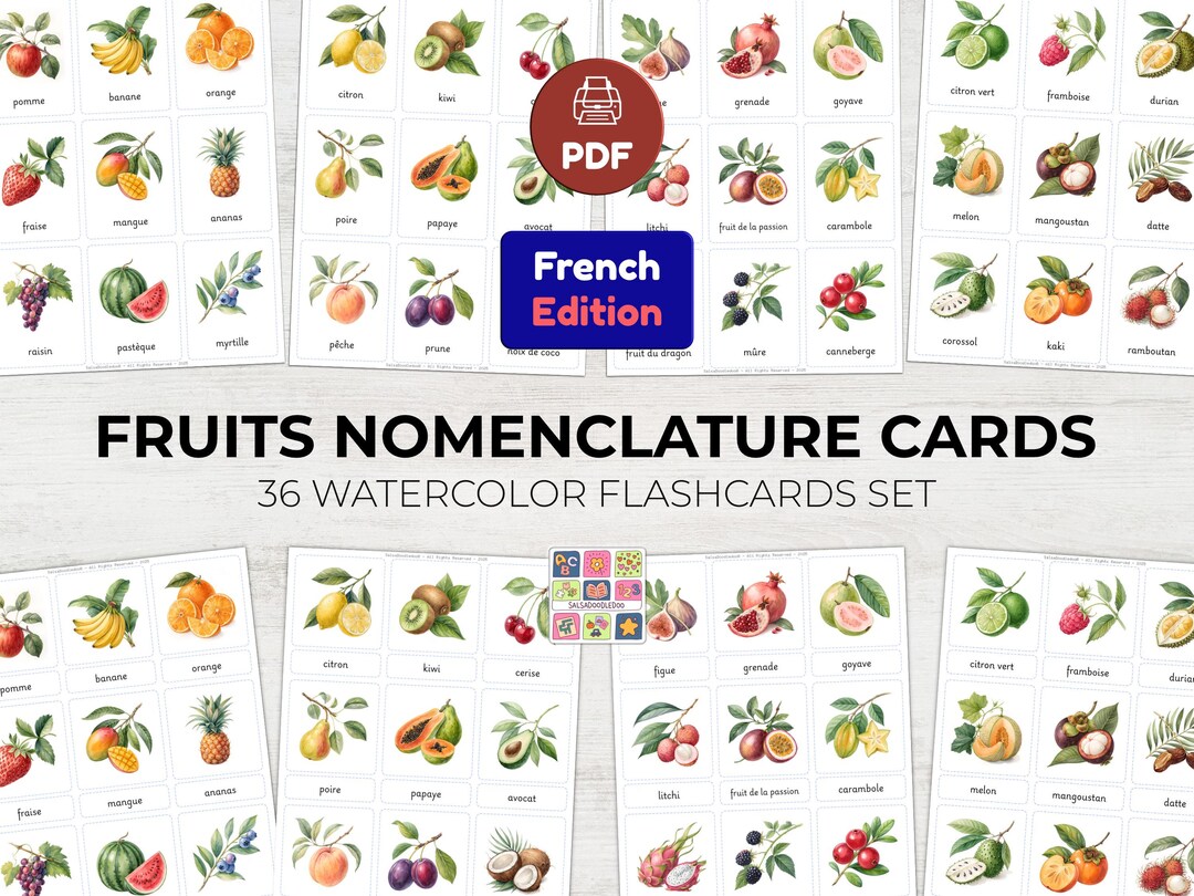 Printable Fruit Flashcards in French | Montessori Nomenclature Cards ...