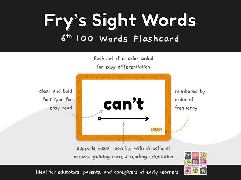 6th Hundred Fry Sight Words Flashcards, Numbered by Frequency, Full ...