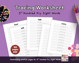 Fry Sight Words Tracing Worksheets: 3rd Hundred, Writing Practice (PDF ...