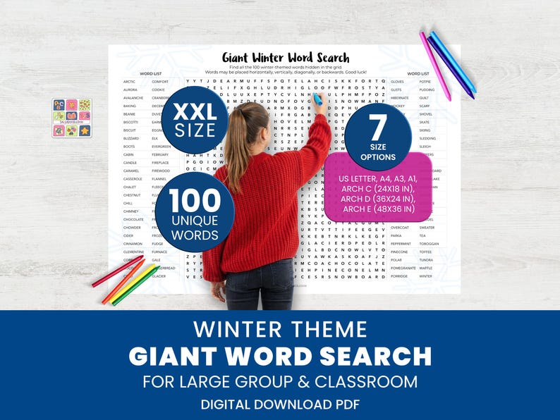 Giant Winter Word Search Puzzle XXL Size | Printable Classroom Activity ...
