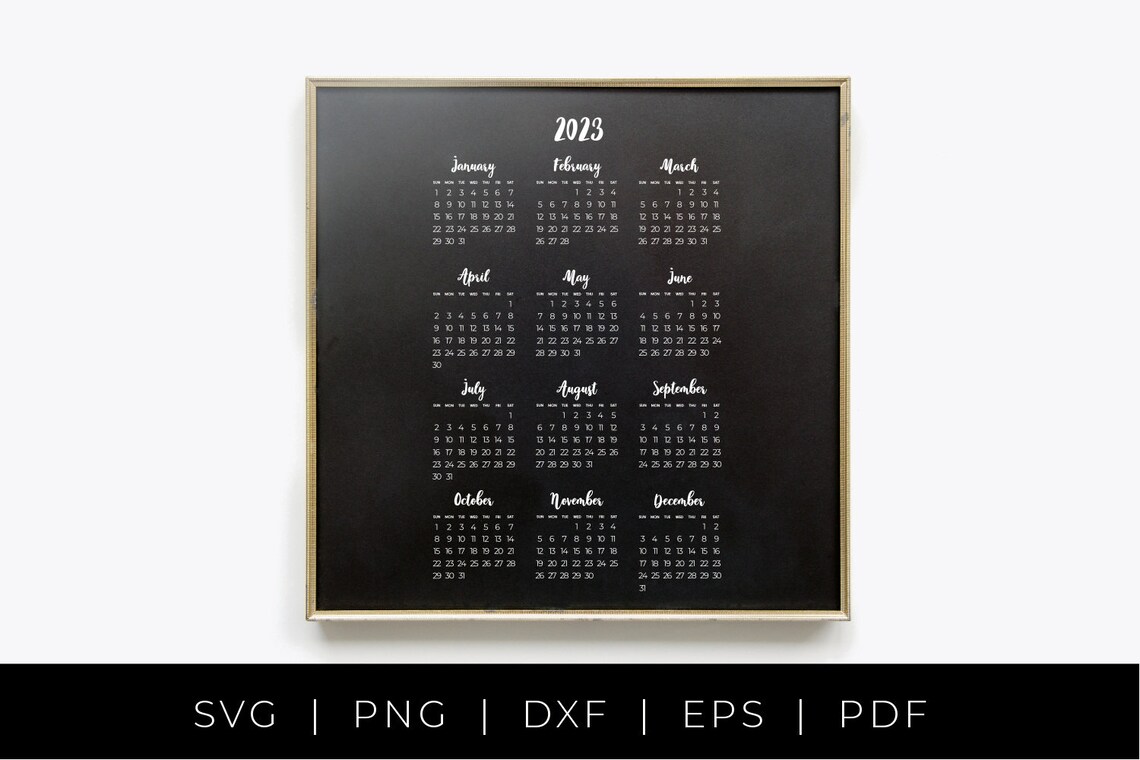 2023 Calendar SVG Year at a Glance Calendar Cut Files Yearly - Etsy