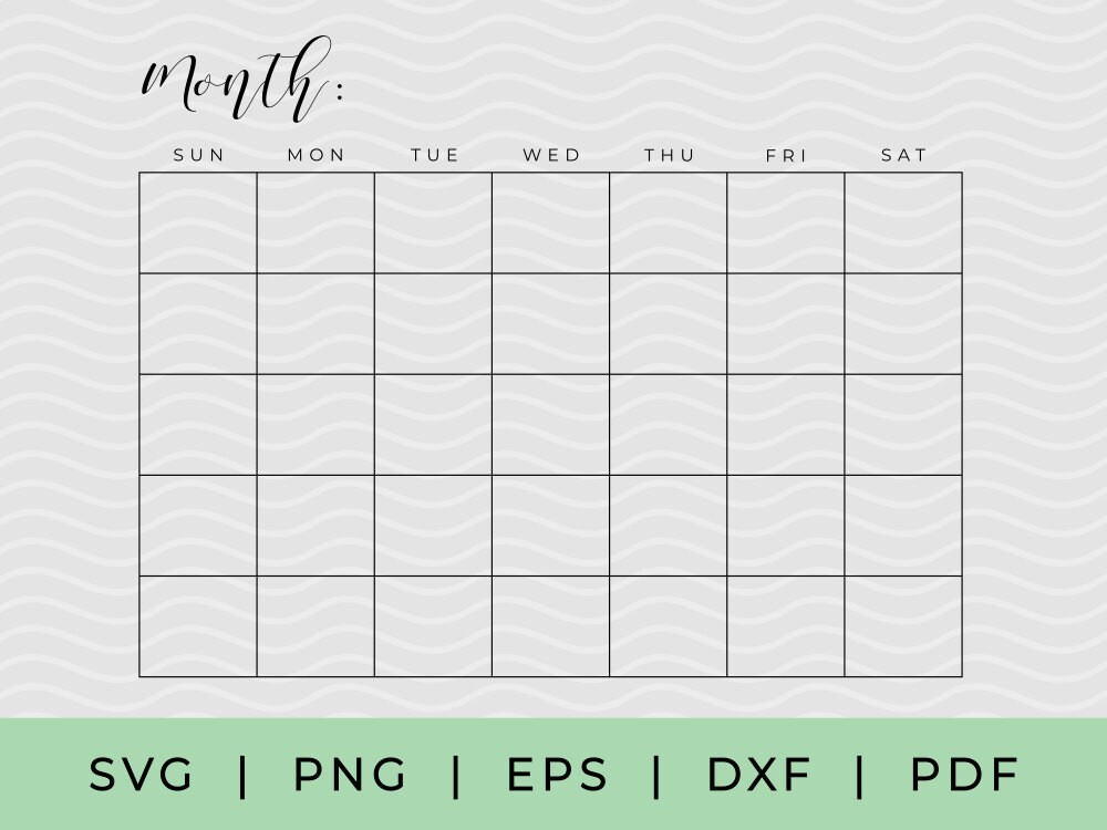 Blank Calendar SVG Monthly Calendar Cut File Printable - Etsy Australia