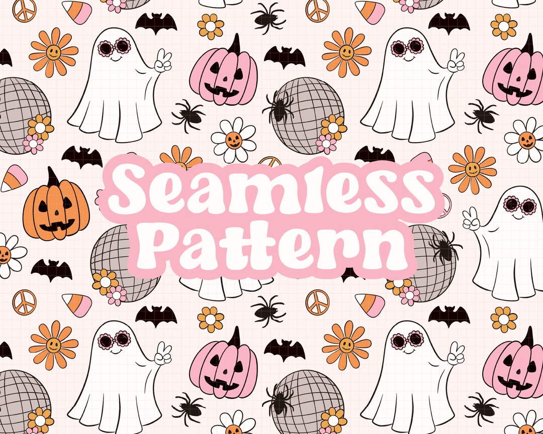 Retro Floral Ghost Seamless Pattern, Cute Groovy Pumpkin Png Pattern - Etsy