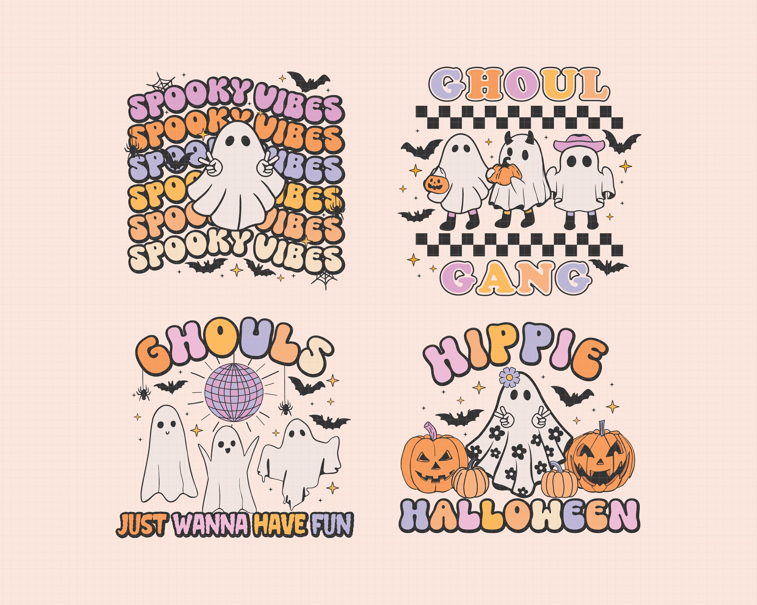 Retro Halloween PNG, Retro Fall Sublimation Bundle, Groovy Halloween ...