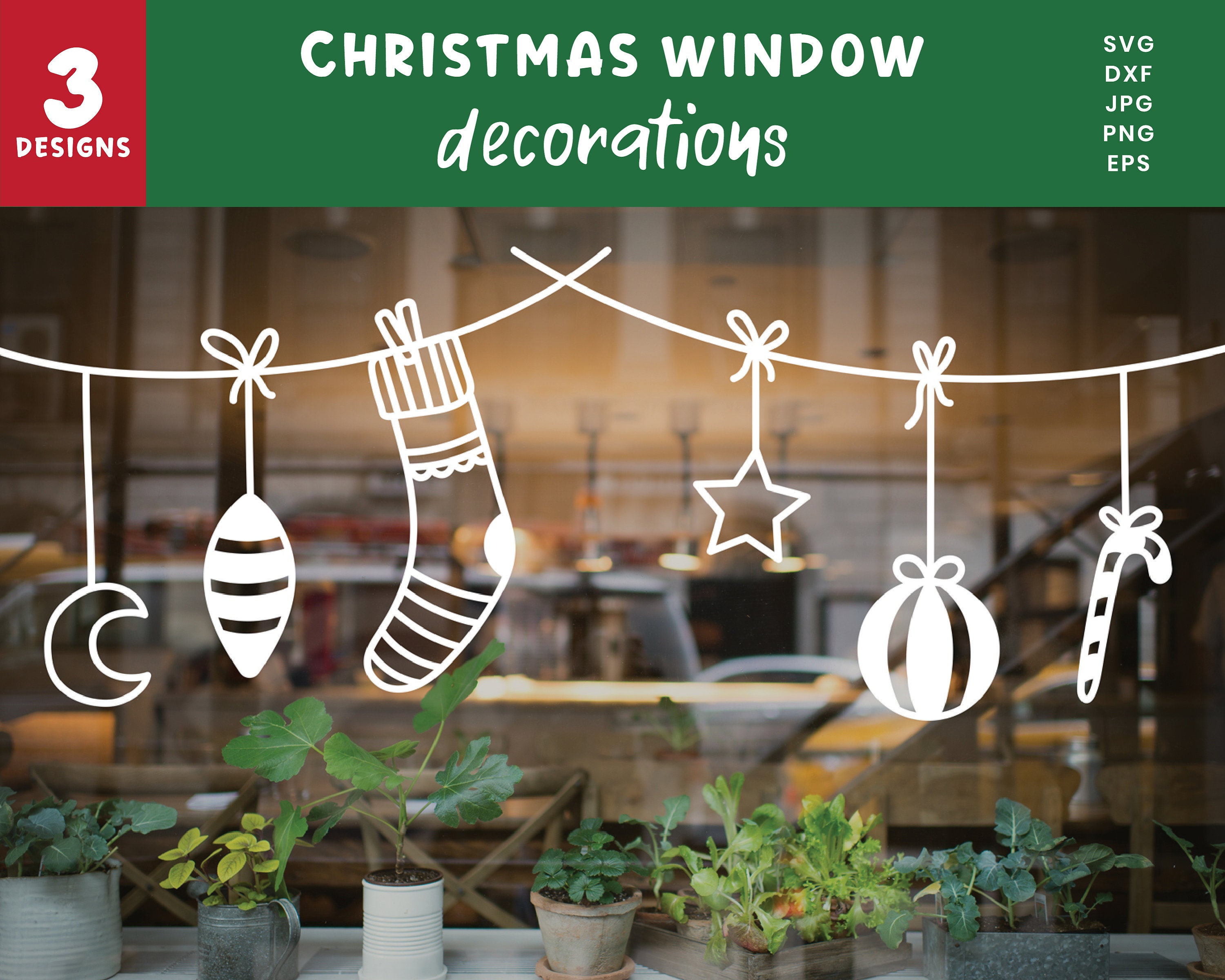 Christmas Bauble Banner Bundle, Window Decoration Svg, Winter Window ...