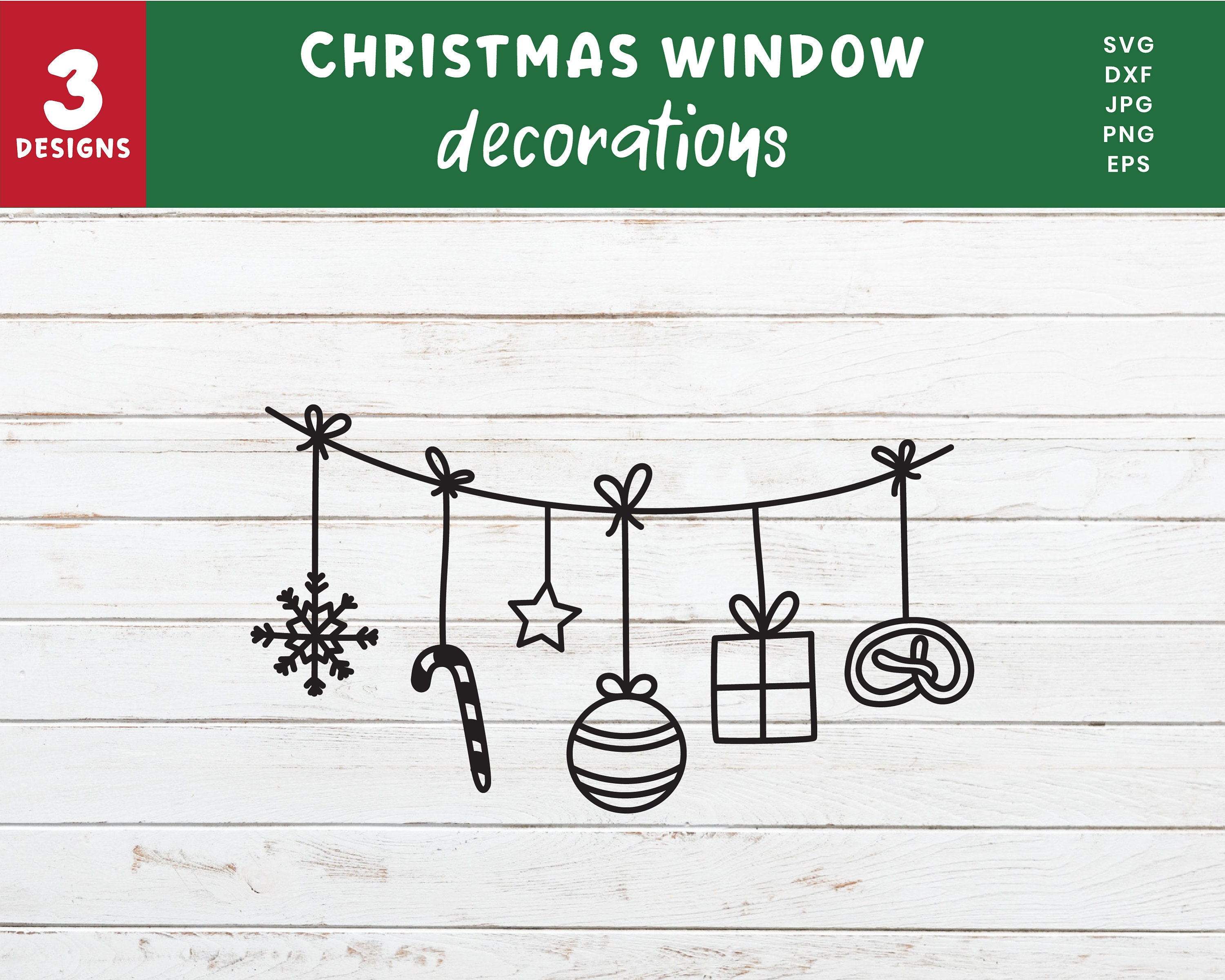 Christmas Bauble Banner Bundle, Window Decoration Svg, Winter Window ...
