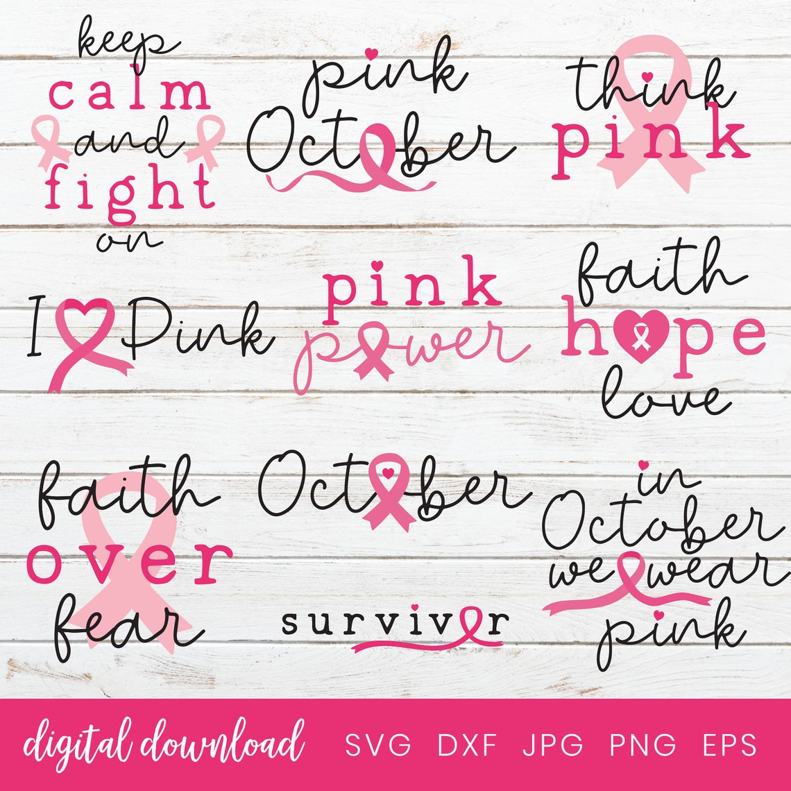 Pink October Svg Bundle, 10 Svg Pinktober Cut Files, Breast Cancer ...