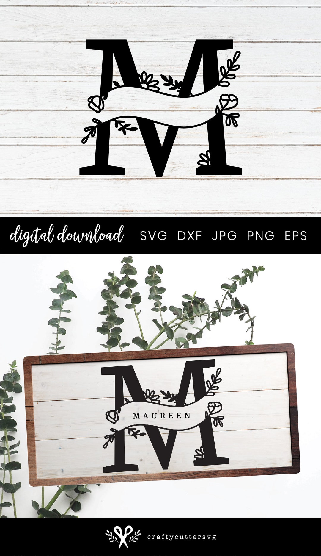 M Monogram Split Alphabet Letter, Split Monogram Cut File, Split ...