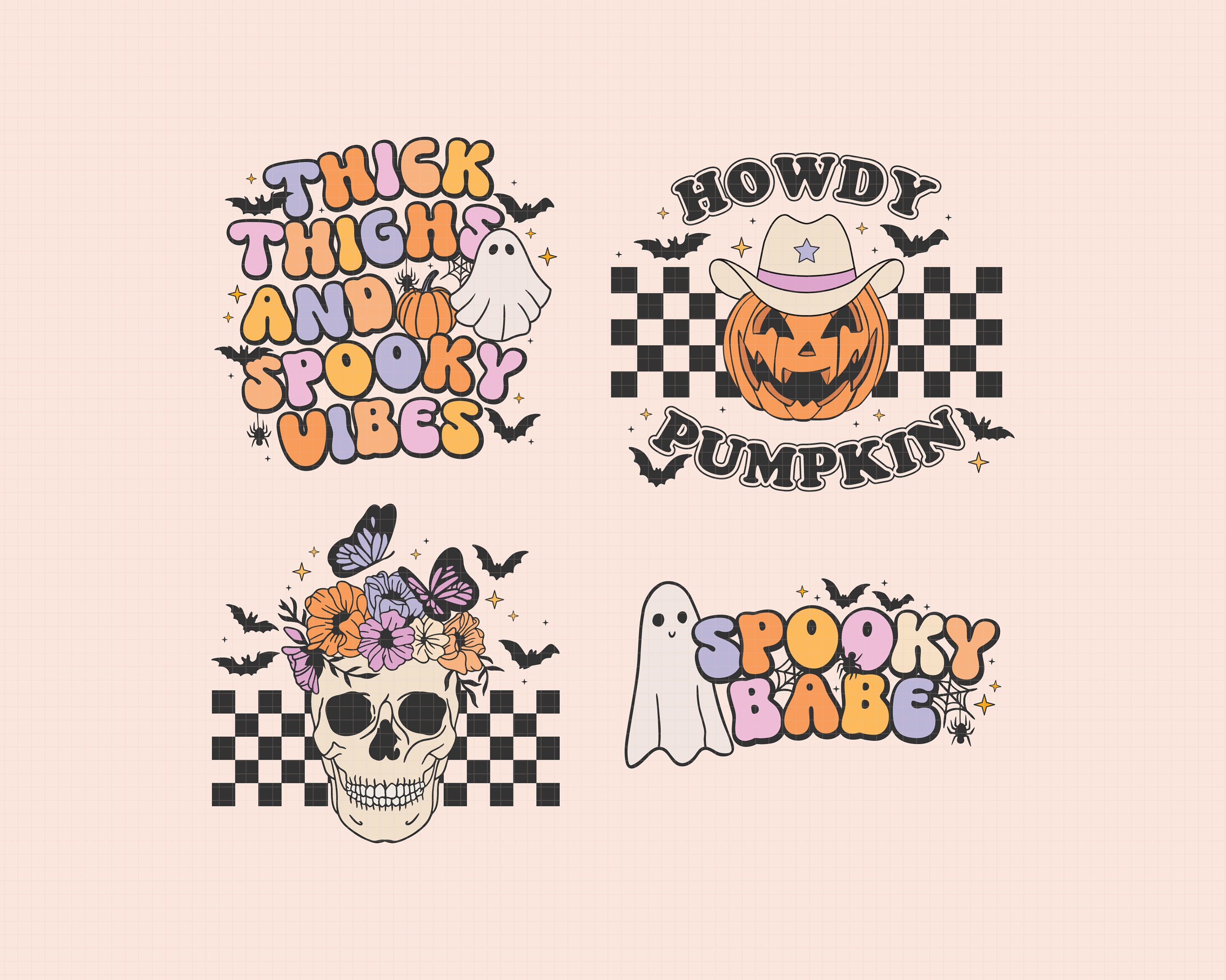 Retro Halloween PNG, Retro Fall Sublimation Bundle, Groovy Halloween ...