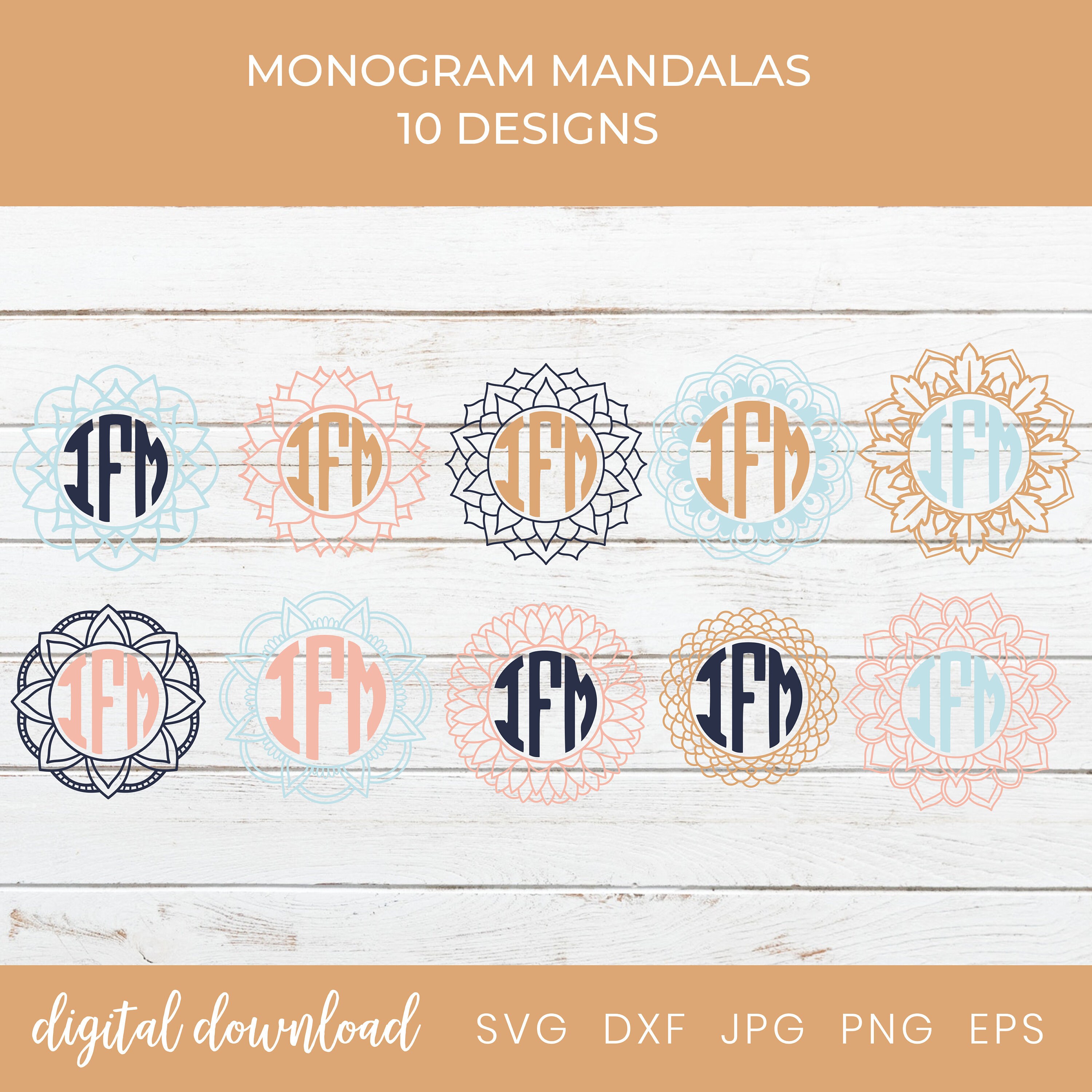 10 Mandala Circle Monogram Svg Mandala Monogram Frame in Svg | Etsy