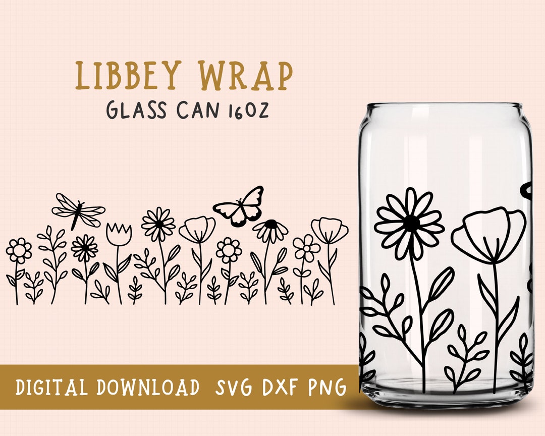 16oz Libbey Glass SVG, Coffee Libbey Glass Can Svg, Flower Full Wrap ...