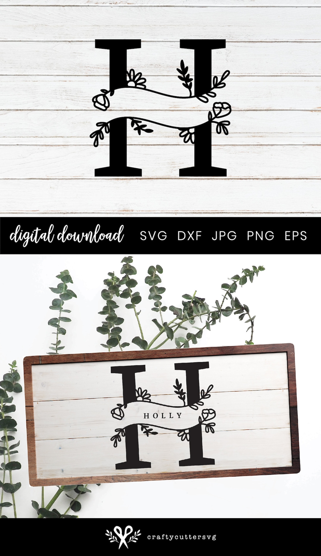 H Monogram Split Alphabet Letter, Split Monogram Cut File, Split ...