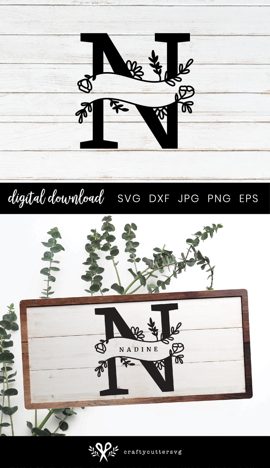 N Monogram Split Alphabet Letter, Split Monogram Cut File, Split ...
