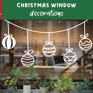 Christmas Bauble Banner Bundle, Window Decoration Svg, Winter Window ...