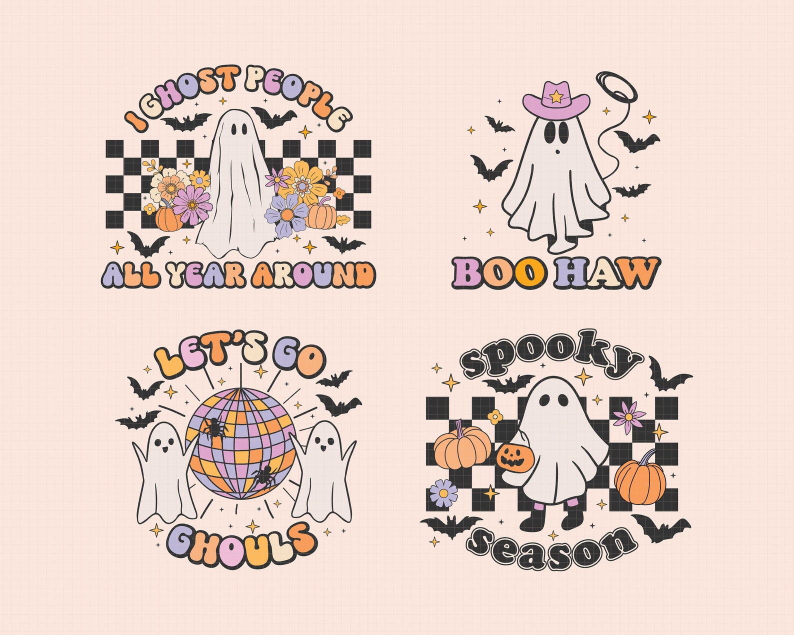 Retro Halloween PNG, Retro Fall Sublimation Bundle, Groovy Halloween ...
