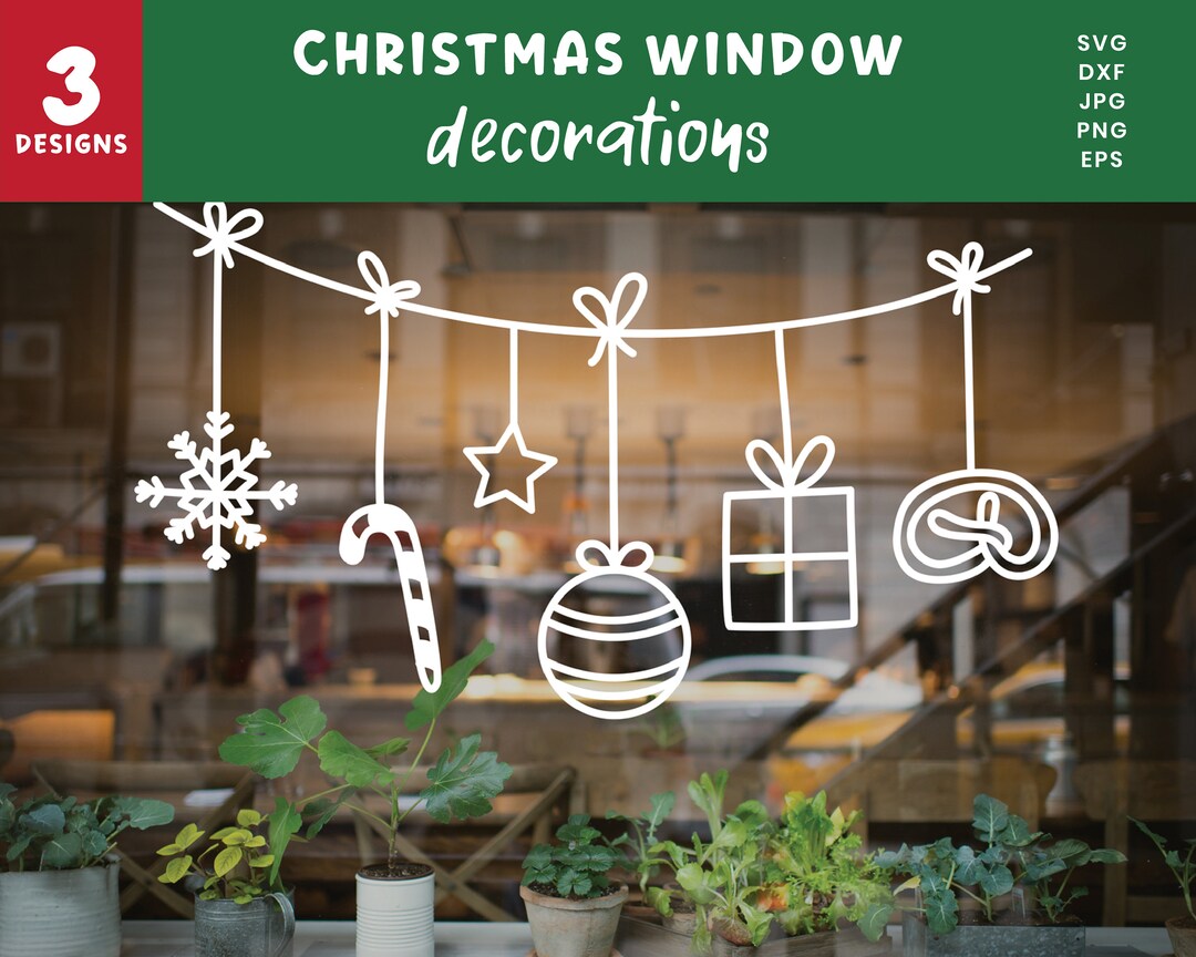 Christmas Bauble Banner Bundle, Window Decoration Svg, Winter Window ...