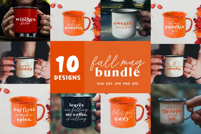 Fall Coffee Mug Svg Bundle, 10 Svg Autumn Sayings, Fall Kitchen Decor ...
