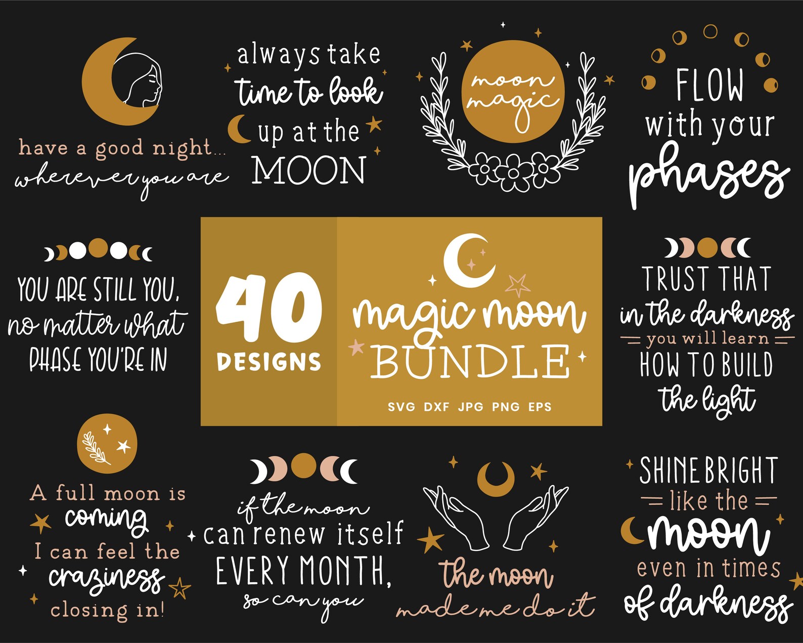 Moon SVG Bundle, Moon Phases Svg Files for Cricut, Lunar Svg Cut File ...
