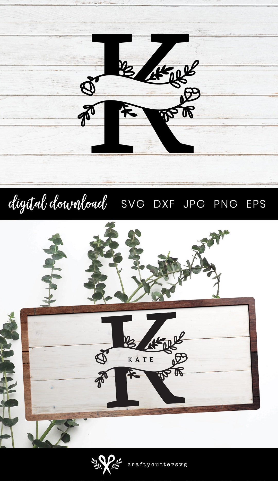 K Monogram Split Alphabet Letter, Split Monogram Cut File, Split ...