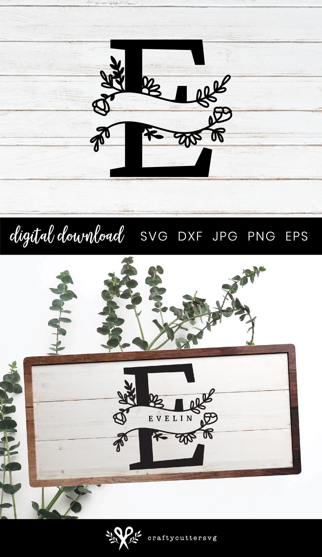 E Monogram Split Alphabet Letter, Split Monogram Cut File, Split ...